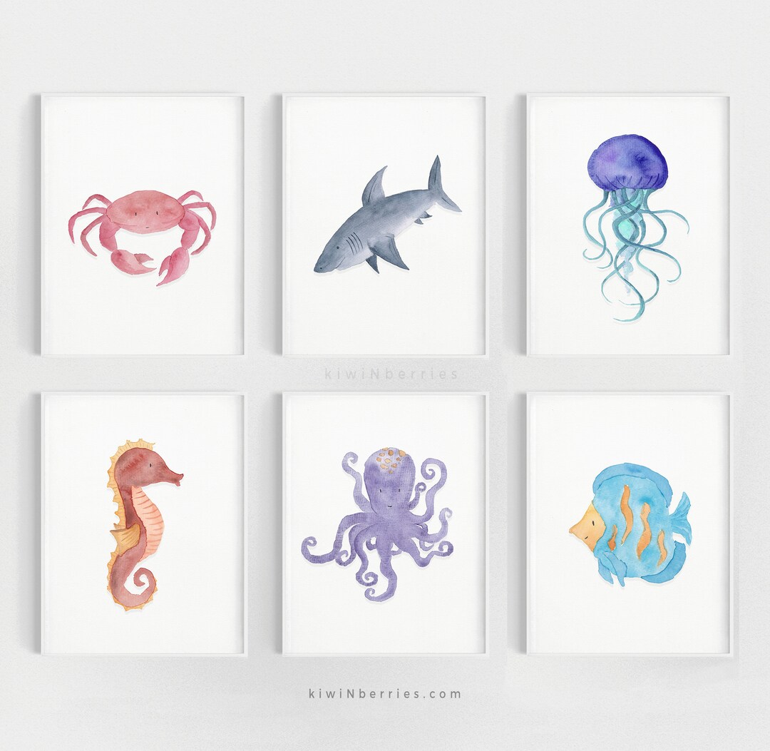 Set of 6 Sea Watercolor Collection - Sea Themed Nursery - Ocean Prints ...