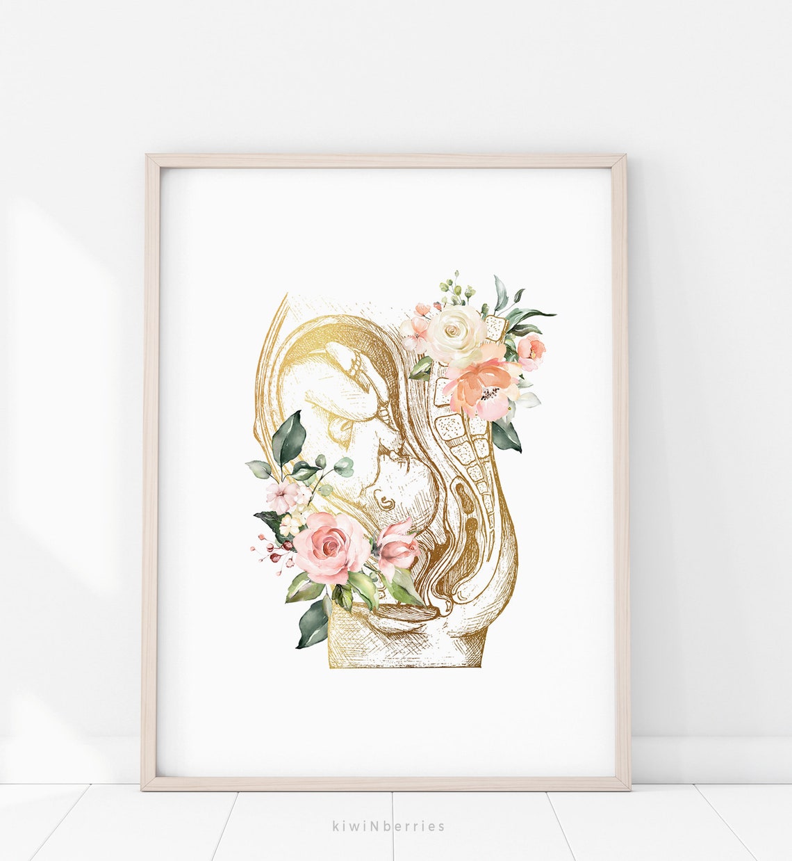 Fetus In Womb Print Flower Anatomy Poster Pregnancy Art Etsy