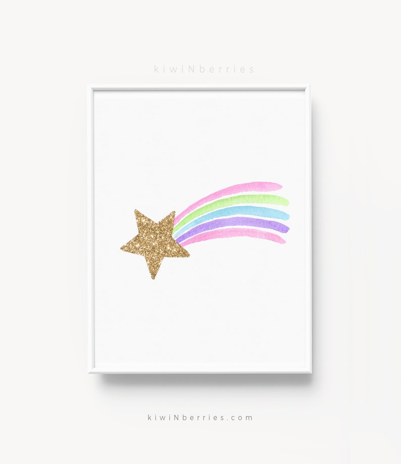Shooting Star Print, Rainbow Unicorn Art, Girls Nursery Decor (digital ...