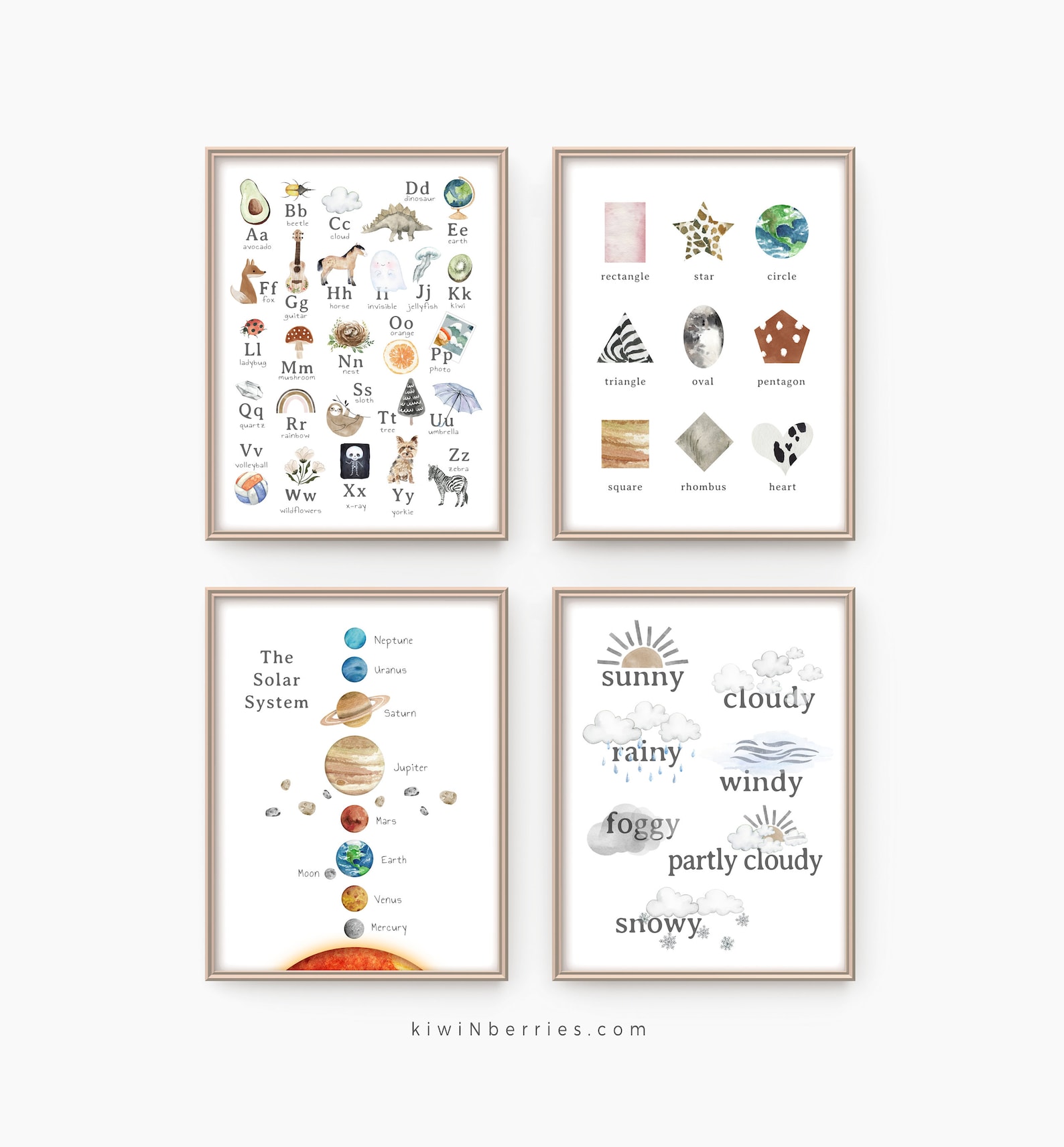 Educational Prints: Alphabet, Numbers, Map, Solar System (set of 12 ...