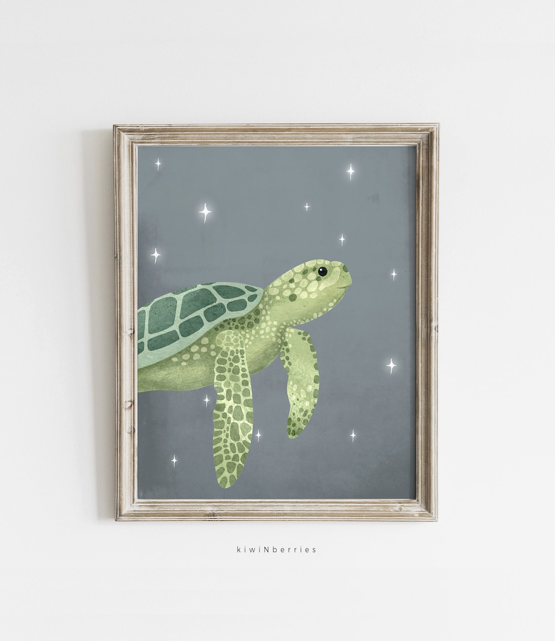 Whimsical Turtle Print, Digital Art for Kids, Night Sky, Sea Ocean ...