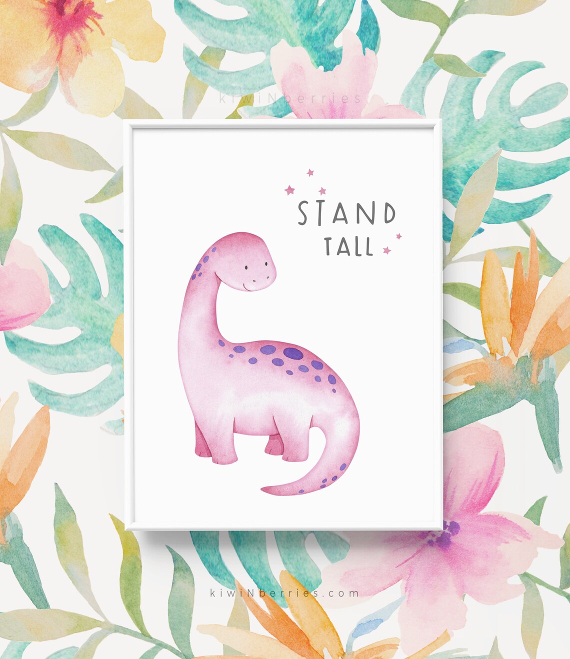 Apatosaurus Print Dinosaur Prints for Girls Pink Watercolor | Etsy