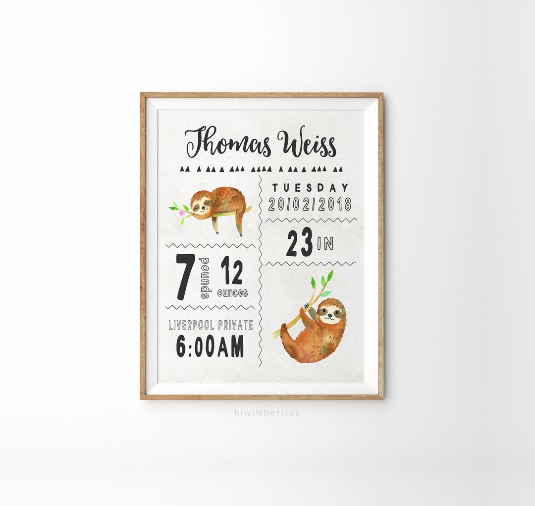 Birth Stats Printable, Rustic Brown Grey, Baby Boy Birth Announcement ...