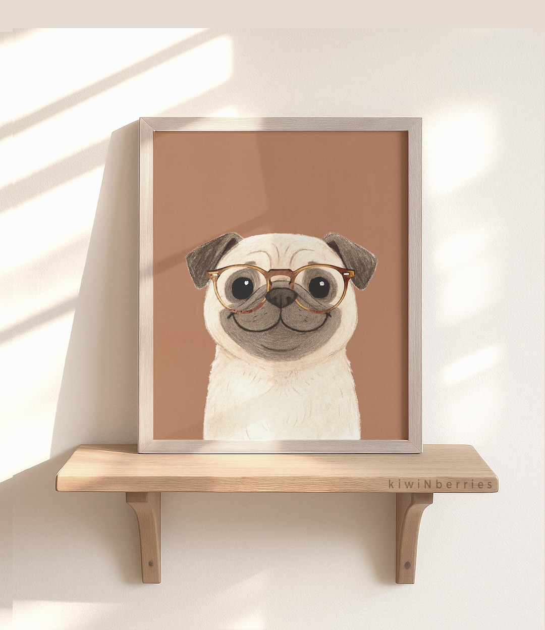 Happy Pug Poster, Cute Puppy Wall Art, Cool Dogs With Glasses, Toddler ...