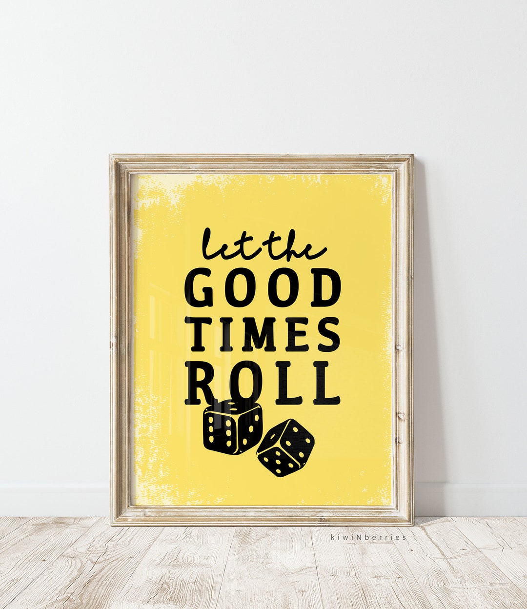 Let the Good Times Roll Print: Retro Yellow & Black Dice (digital ...