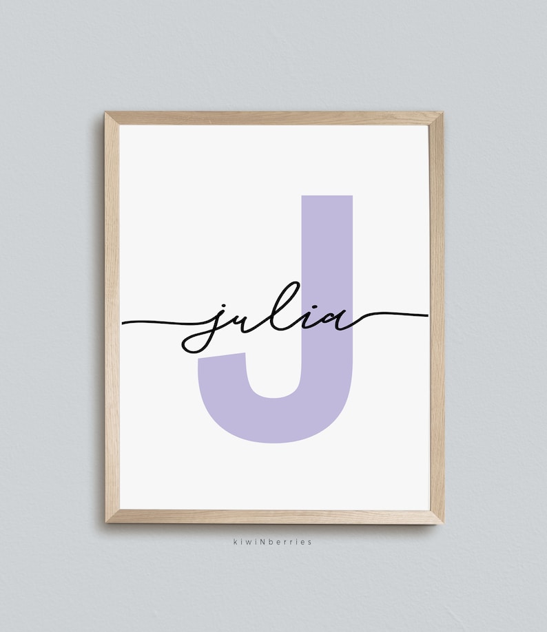 Baby Girl Name Print, Custom Nursery Decor, Baby Girl Initial Printable ...