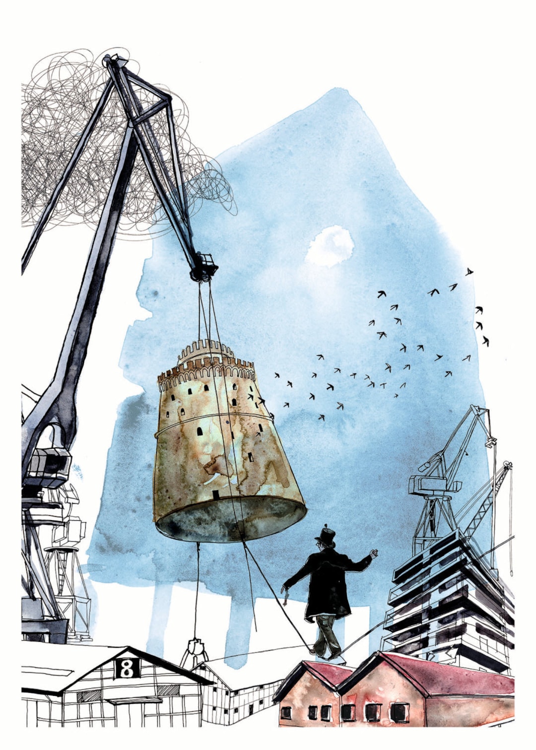 Industrial City Art Print, Dreamy Artwork, Industrial Cranes, Limited ...