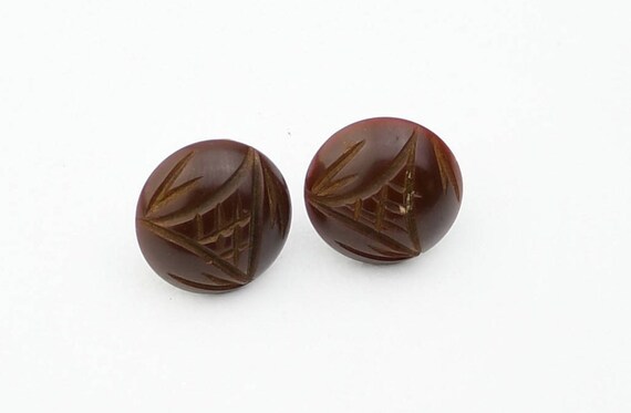Vintage Dark Brown Bakelite Carved Art Deco Triangula… - Gem