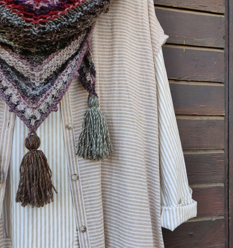 Gris Melange Chal de Punto, Chal de Lana, Chal Triangular, Chal Hecho a ...