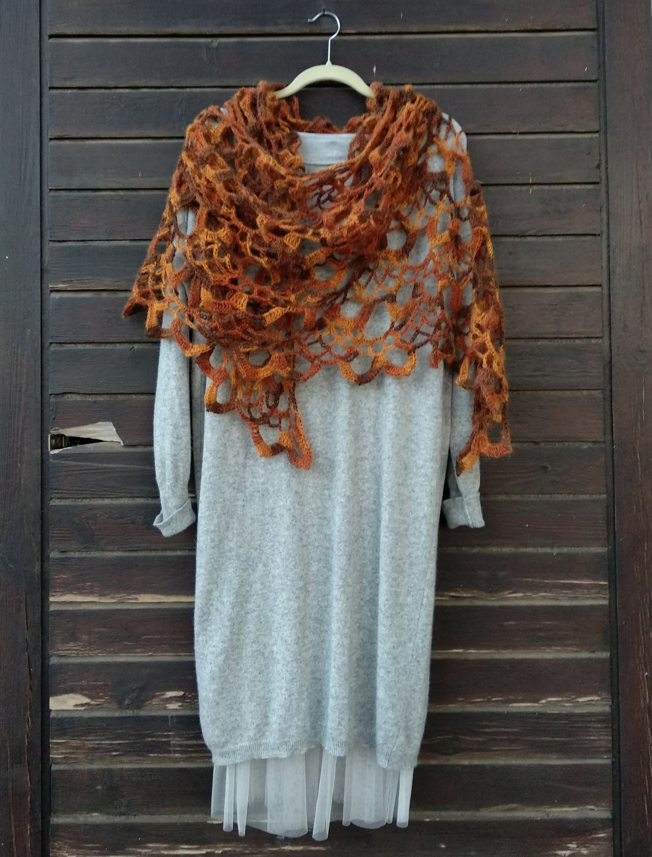 Cobre Melange Chal a Crochet, Estilo Boho, Chal de Lana, Chal ...