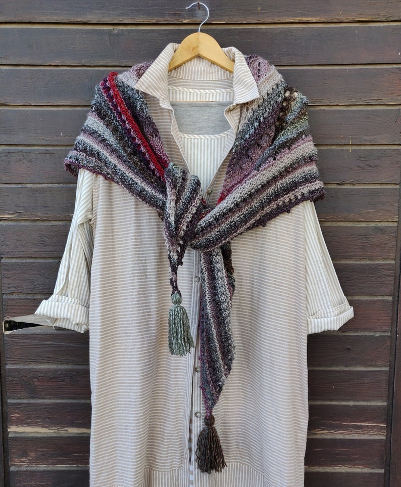 Gris Melange Chal de Punto, Chal de Lana, Chal Triangular, Chal Hecho a ...