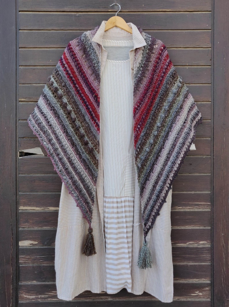 Gris Melange Chal de Punto, Chal de Lana, Chal Triangular, Chal Hecho a ...