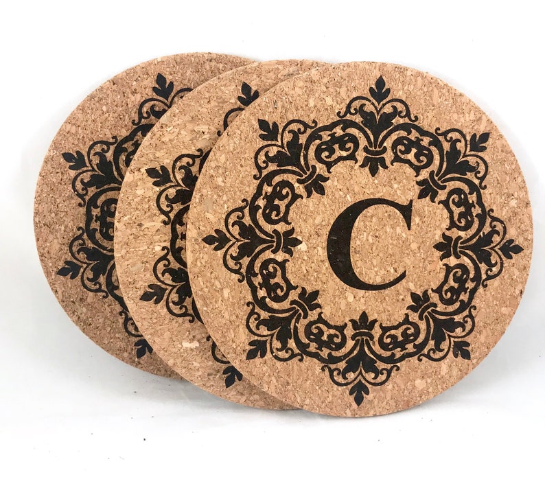 Monogram Trivets Laser Engraved Cork Trivets Monogram Hot - Etsy