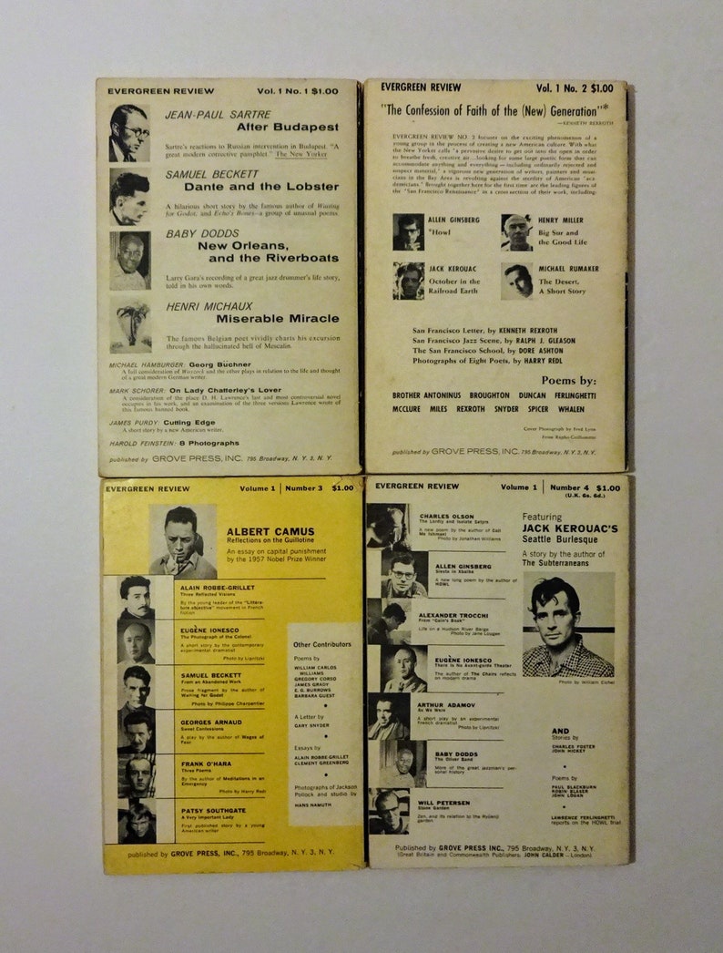 1957 Evergreen Review, No.'s 1 2 3 4 - First Four Issues, JACK KEROUAC ...