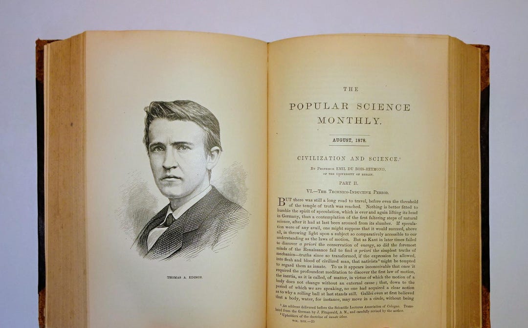 1878 Early THOMAS EDISON Portrait & Biography in "the Popular Science ...