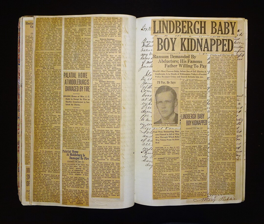 1930's MURDER AND MAYHEM Scrapbook, Lindbergh Baby Kidnapping Plane ...