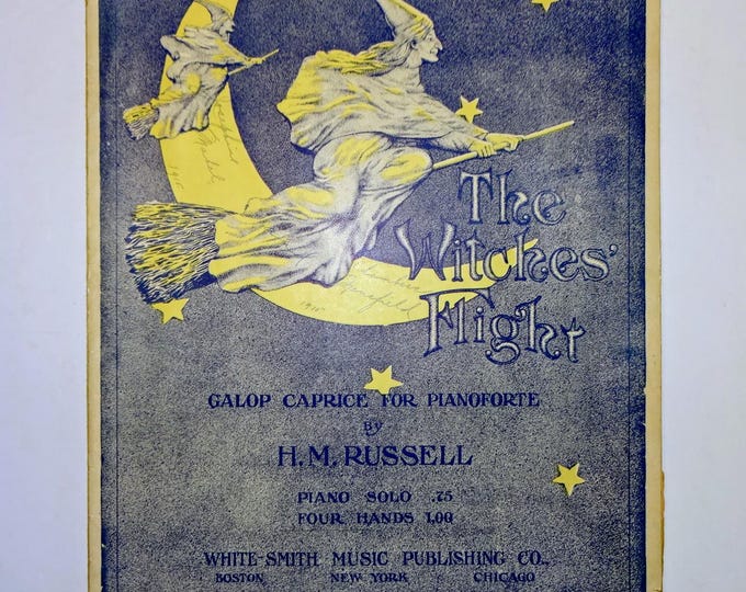 1903 "the WITCHES' Flight" Sheet Music by H.M. Russell, Piano, Antique ...