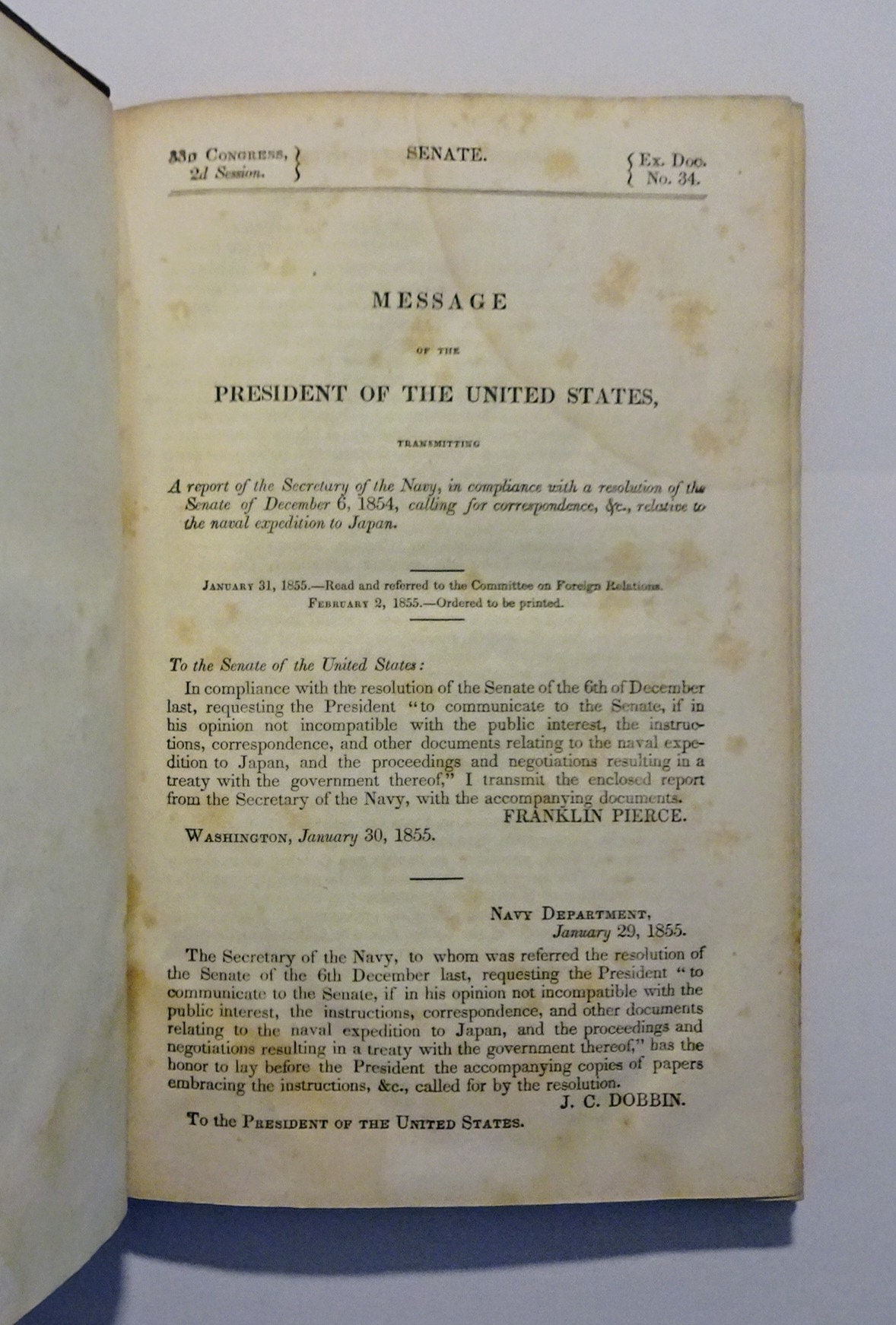1855 COMMODORE MATTHEW PERRY ~ Correspondence Relative to the Naval ...