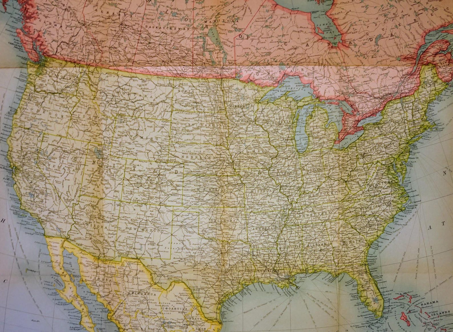 1900's NORTH AMERICA MAP by John Bartholomew & Son, Large 37" X 29 ...