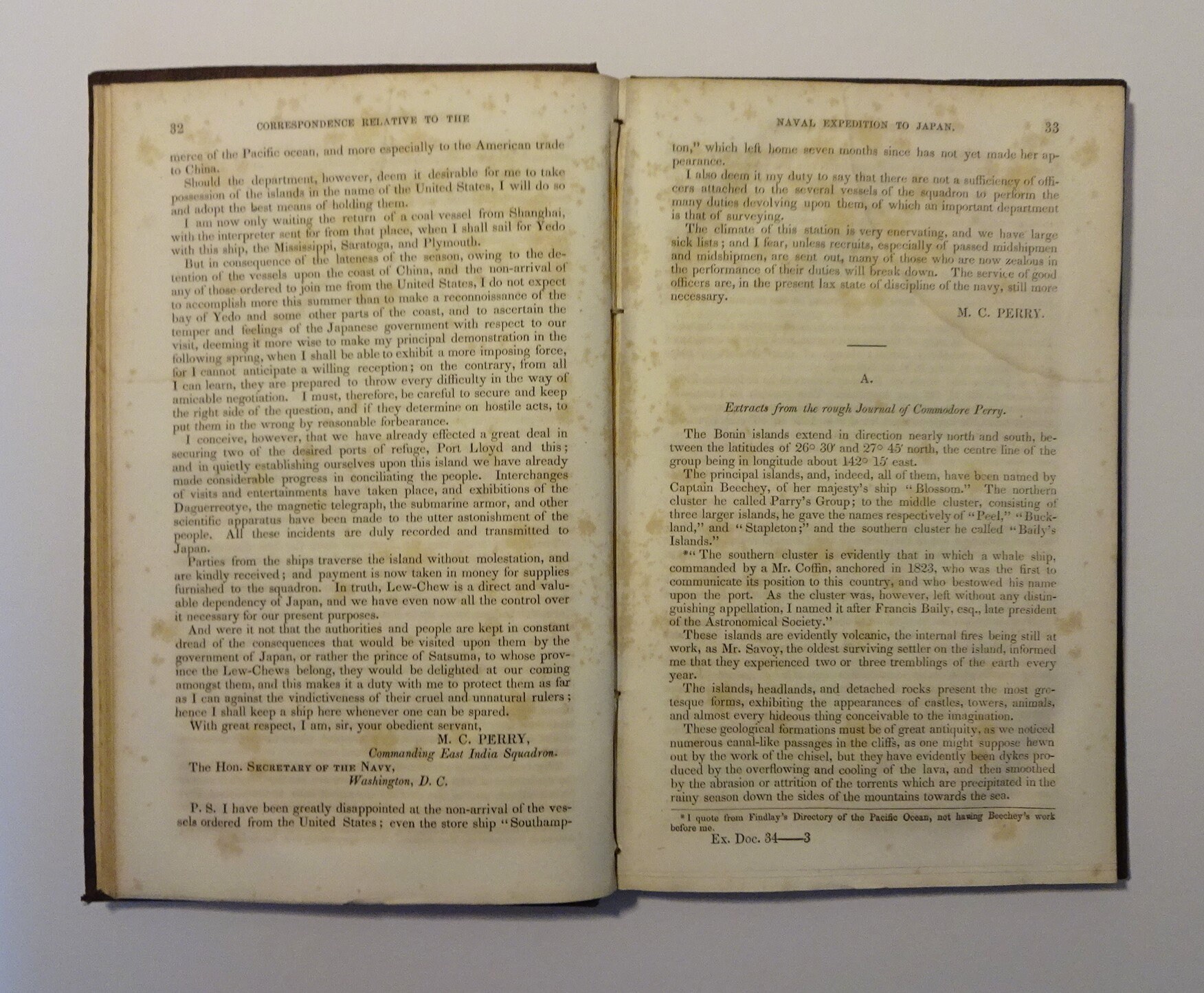 1855 COMMODORE MATTHEW PERRY ~ Correspondence Relative to the Naval ...