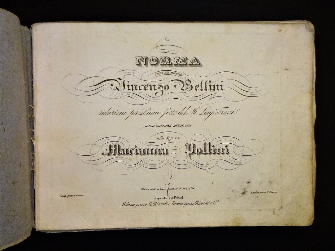 1830's VINCENZO BELLINI Opera "norma" Musical Score, Sheet Music ...