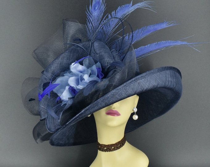 M22020S (navy Royal Blue )kentucky Derby Hat, Wedding Hat, Royal Ascot ...