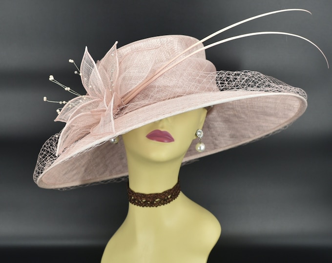 M489 Pale Blush Pink kentucky Derby Hat Church Hat Wedding Hat Easter ...