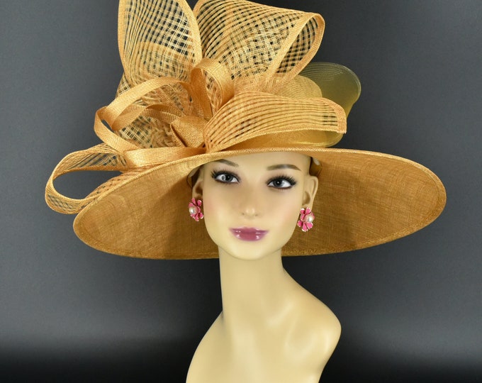 M22021 Gold Kentucky Derby Hat, Wedding Hat, Easter Hat, Royal Ascot ...