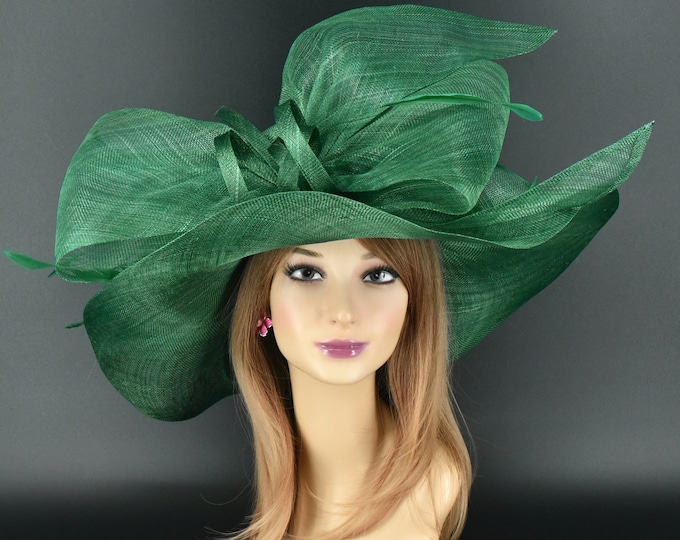 M23157 Green Kentucky Derby Hat, Church Hat, Wedding Hat, Tea Party Hat ...