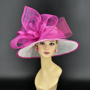 M22021 White Fuchsia Kentucky Derby Hat, Wedding Hat, Easter Hat, Royal ...