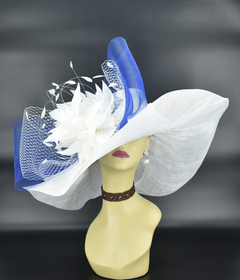 Sd518white Royal Blue Hat More Colors 8 Jumbo Wide Brim - Etsy