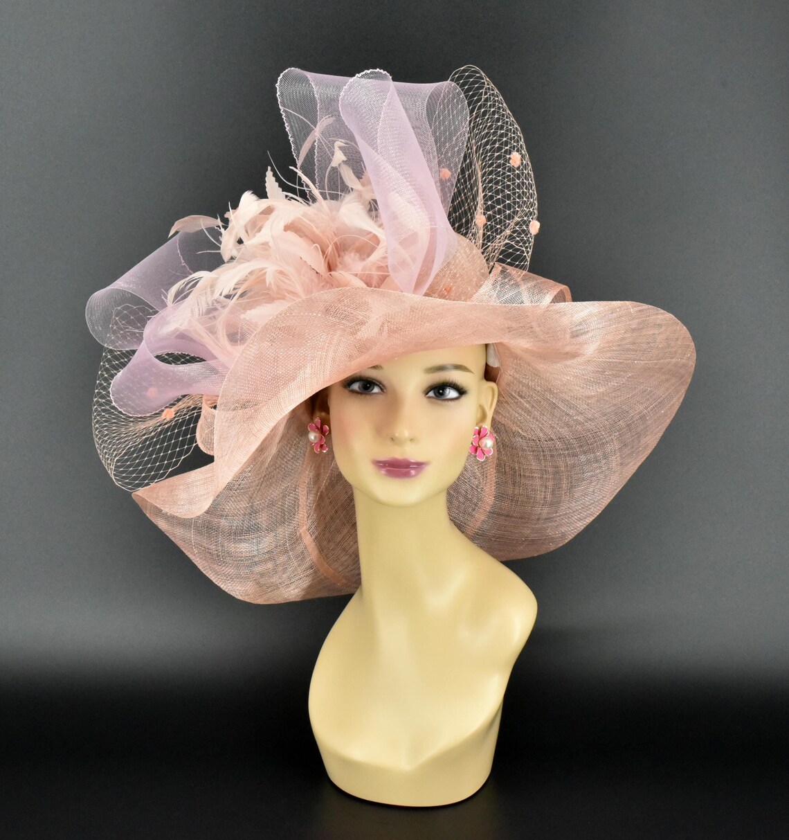 SD20( Blush Pink/light Pink ) Kentucky Derby Hat, Wedding Hat, Horse ...
