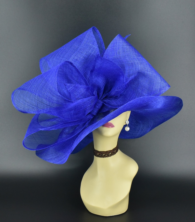 SD28A Royal Blue – Jumbo Bow Wide-brim Sinamay Hat – Kentucky Derby ...