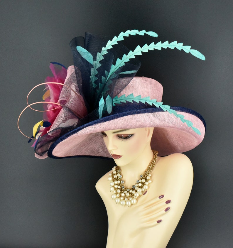 M22020F( Navy Blue/pink/burgundy/aqua/yellow) Kentucky Derby Hat ...