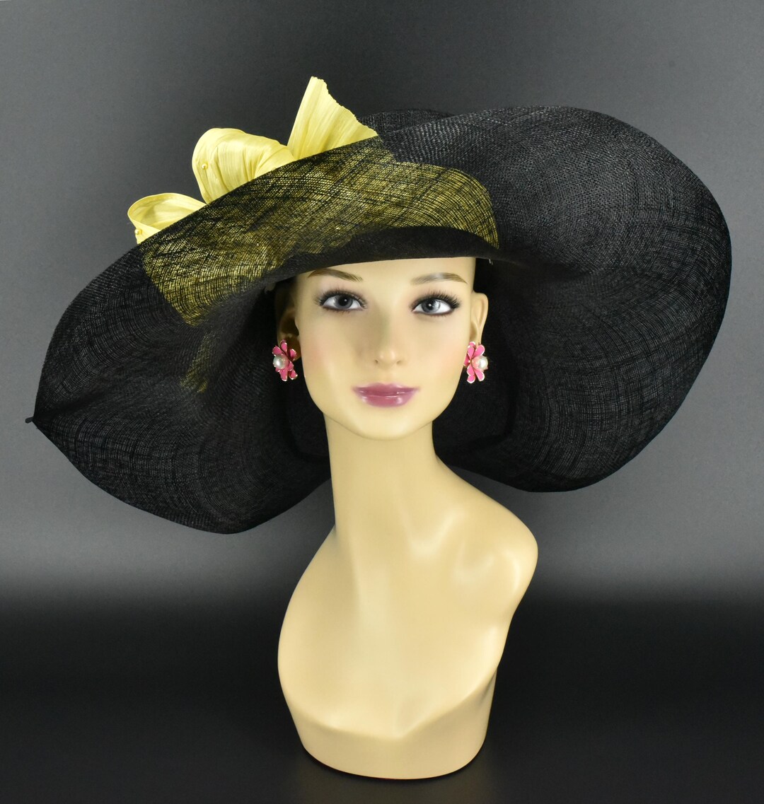 M2442( Black + More Option) 7.5-8” Jumbo Wide Brim & Abaca Silk Bow ...