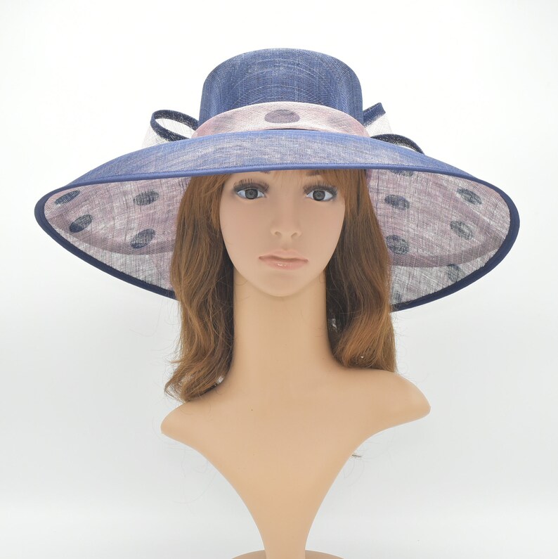 M95( Navy/pink )kentucky Derby Hat, Church Hat, Wedding Hat, Easter Hat ...