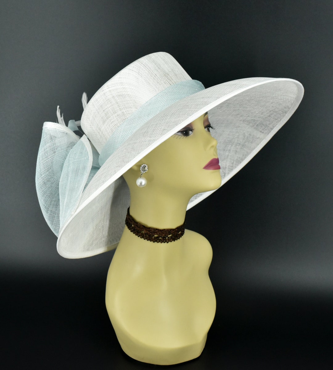 M95( White Powder Blue )kentucky Derby Hat, Church Hat, Wedding Hat ...