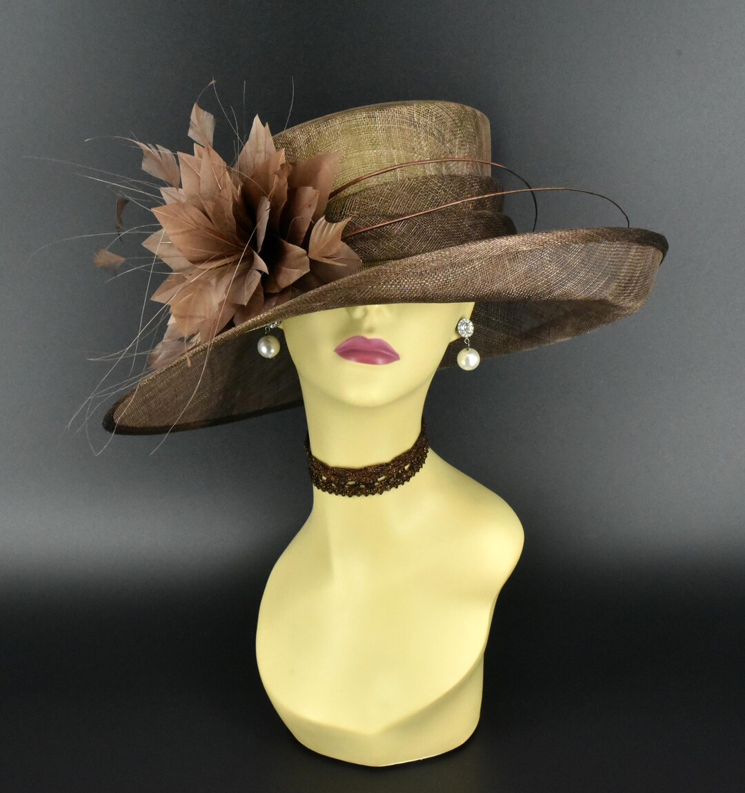 L17 ( Dark Brown/coffee Hat ) Kentucky Derby Hat, Church Hat, Wedding Hat, Easter Hat, Tea Party ...