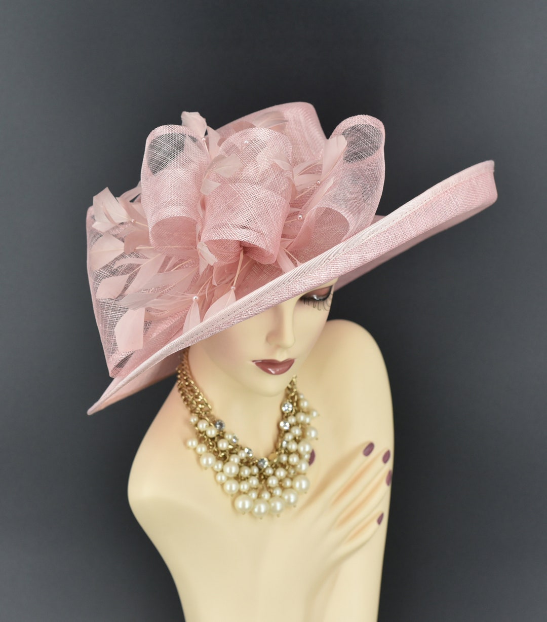 M4002 ( Blush Pink Hat ) Kentucky Derby Hat, Church Hat, Wedding Hat ...