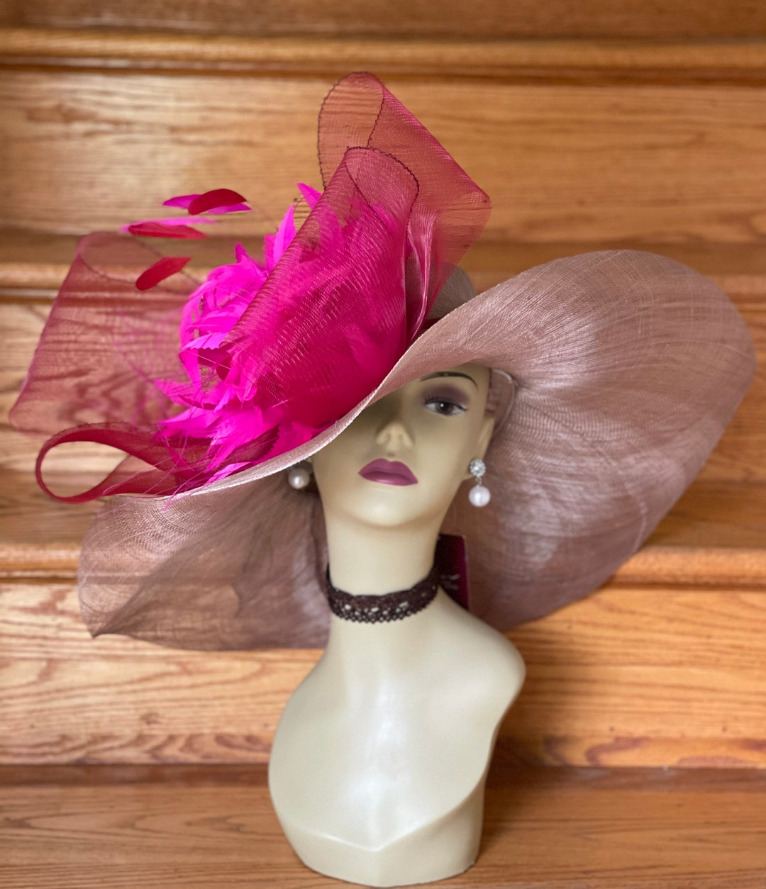 SD20( Taupe/fuchsia/burgundy) Kentucky Derby Hat Wedding Hat Horse Race ...