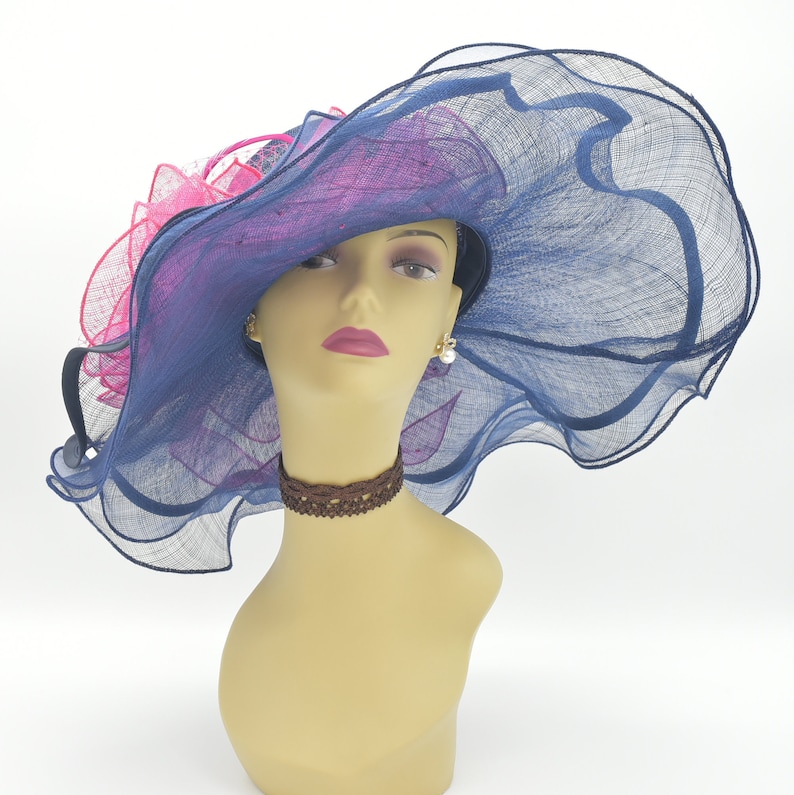 ED4199 navy/fuschia Kentucky Derby Hat Church Hat Wedding - Etsy