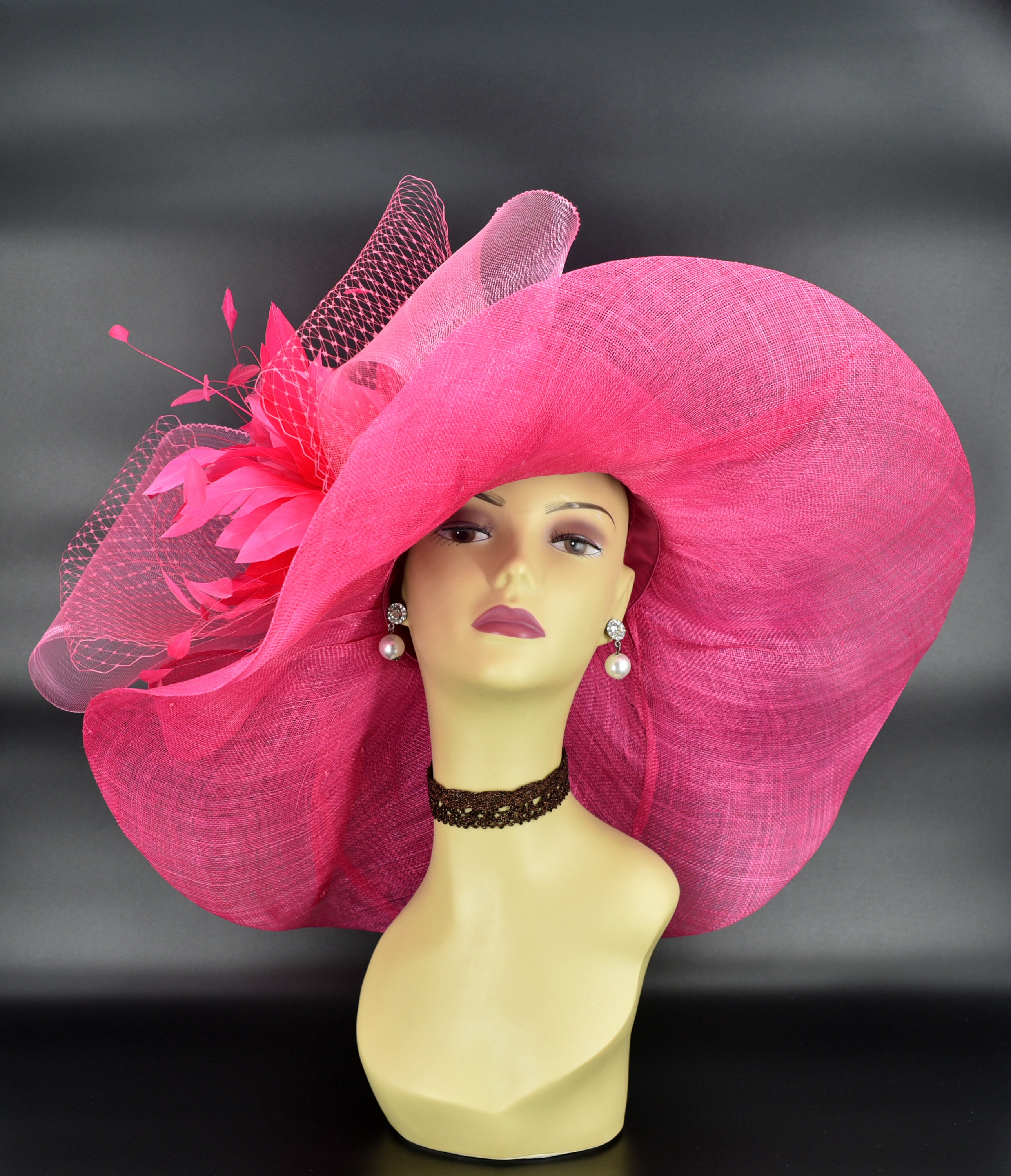 SD518 ( Hot Pink +more Colors Option) 8” Jumbo Wide Brim Kentucky Derby ...
