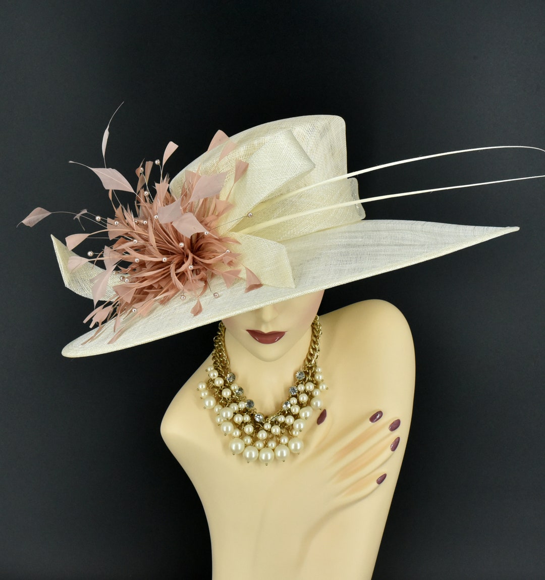 M937( Ivory Blush Pink Hat ) Kentucky Derby Hat Wedding Hat Easter Hat ...