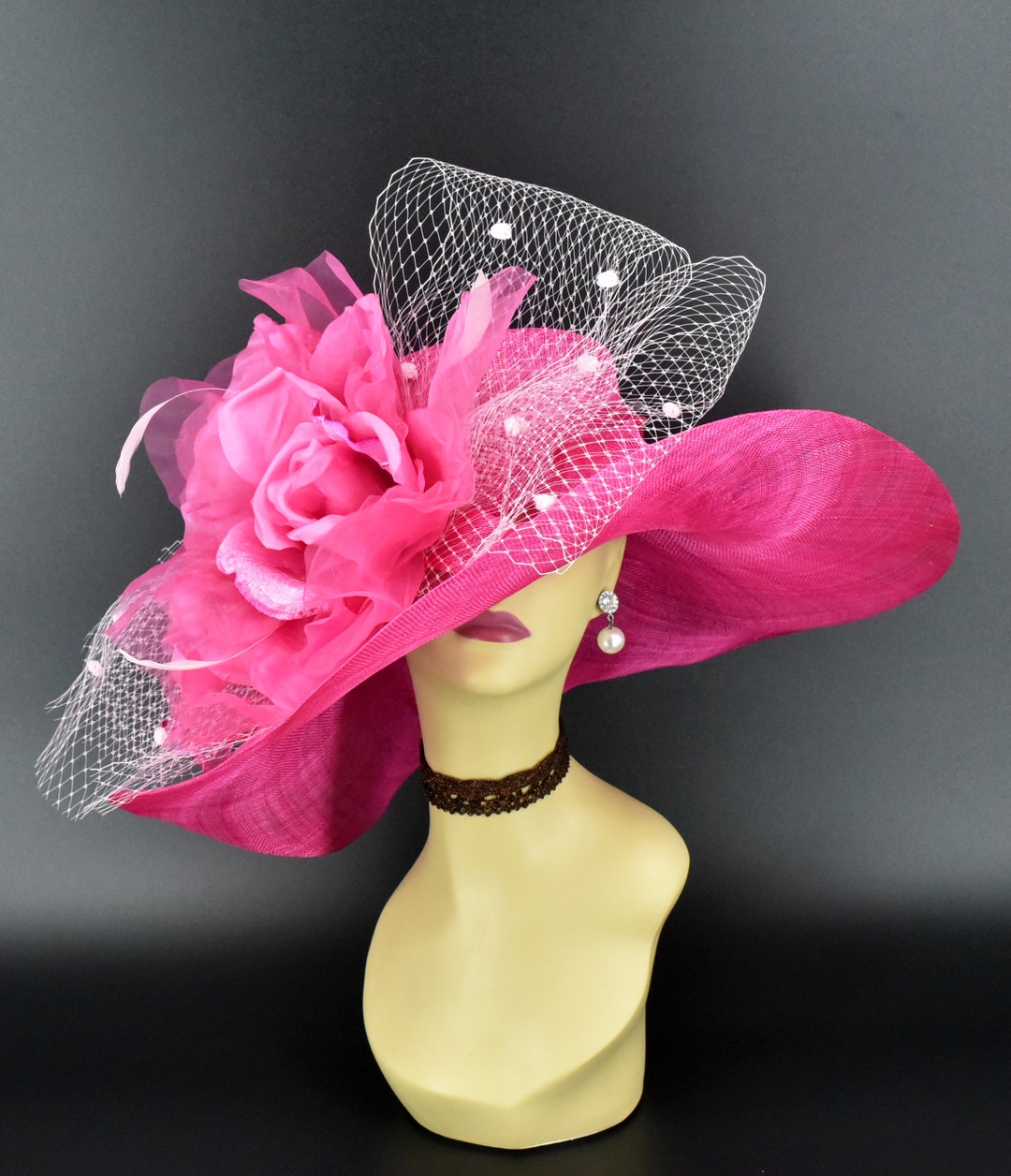 M509 ( Hot Pink/light Pink Hat ) Kentucky Derby Hat, Church, Wedding ...