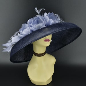 M22028 ( Navy Powder Blue Hat ) Audrey Hepburn Hat With Pretty Feather ...