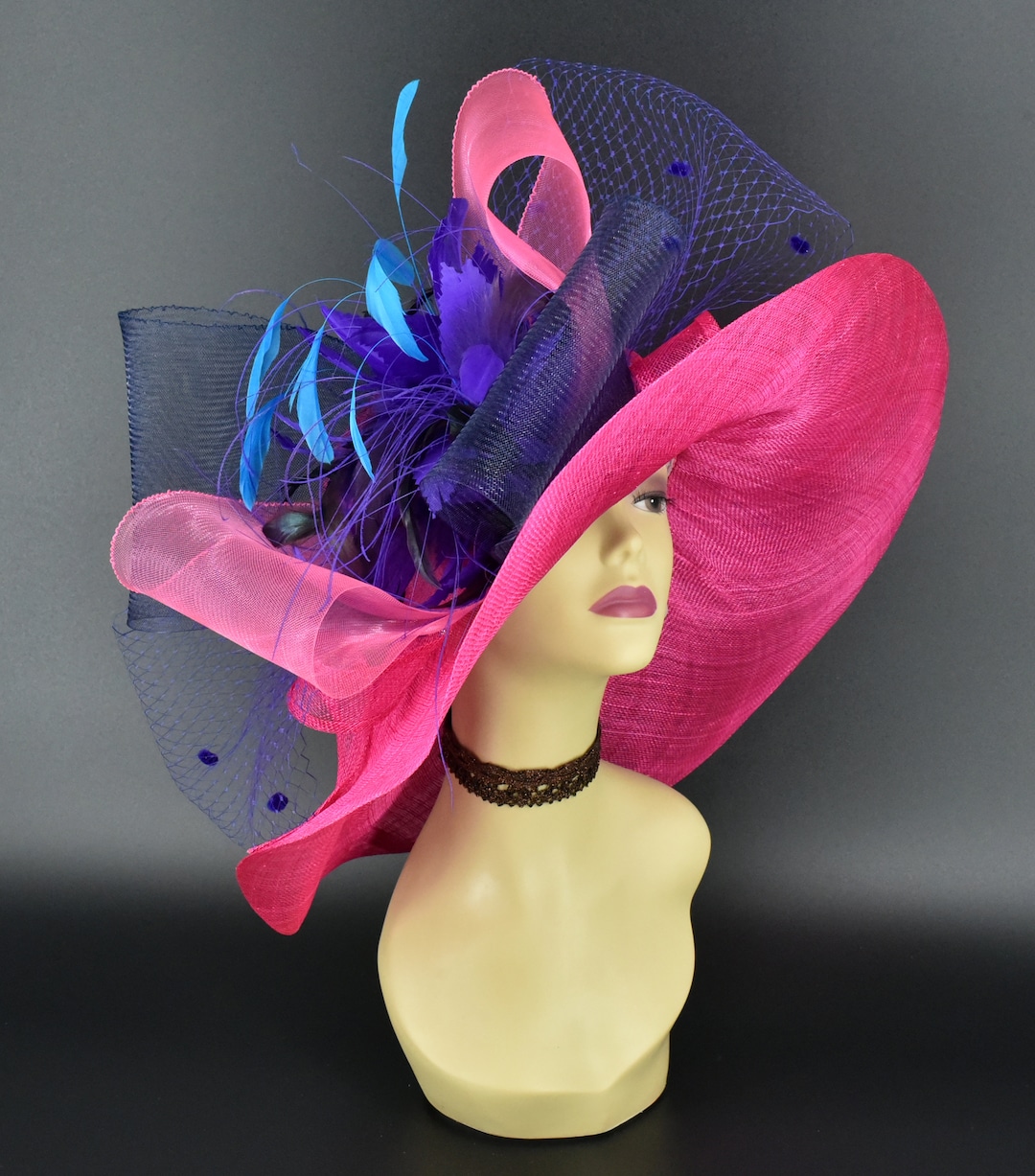 SD20 Hot Pink/navy/teal/purple Wide-brim Sinamay Hat – Kentucky Derby ...