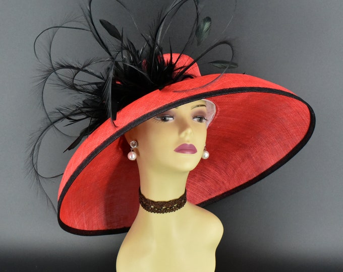 Red/poppy Church Carriage Kentucky Derby Sinamay Formal Hat W Red ...