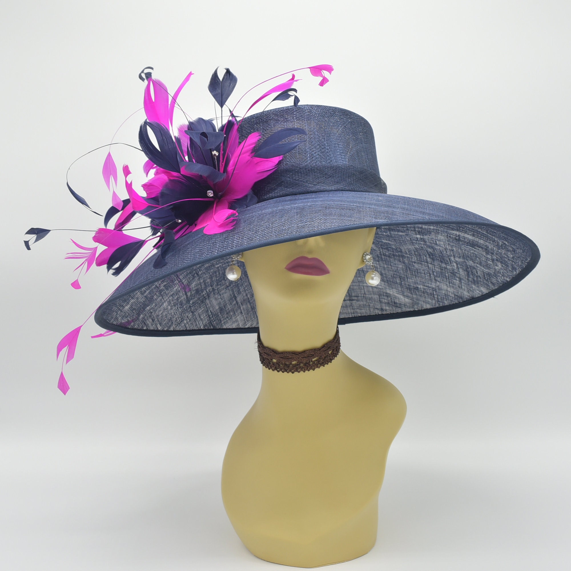 SD02 Navy/fuchsia Pink Kentucky Derby Hat Church Hat - Etsy