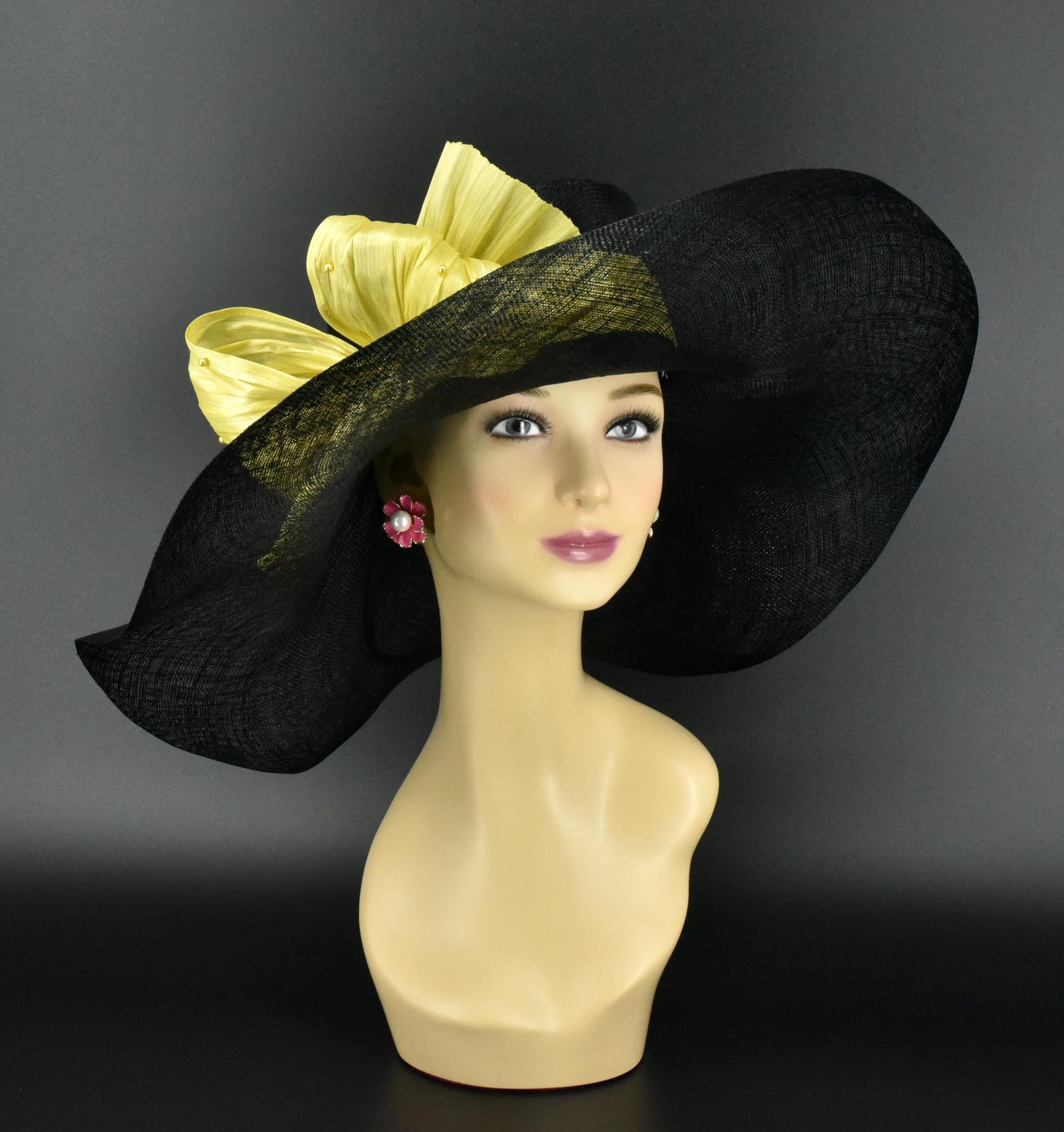 M2442( Black + More Option) 7.5-8” Jumbo Wide Brim & Abaca Silk Bow ...