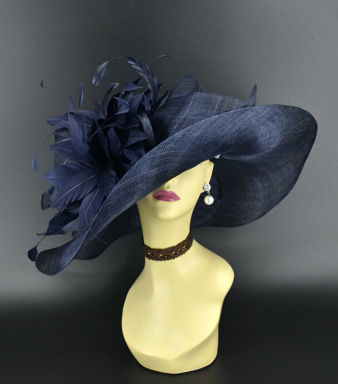 M22019F ( Navy Blue Hat ) Kentucky Derby Hat Church Hat Wedding Hat Tea ...